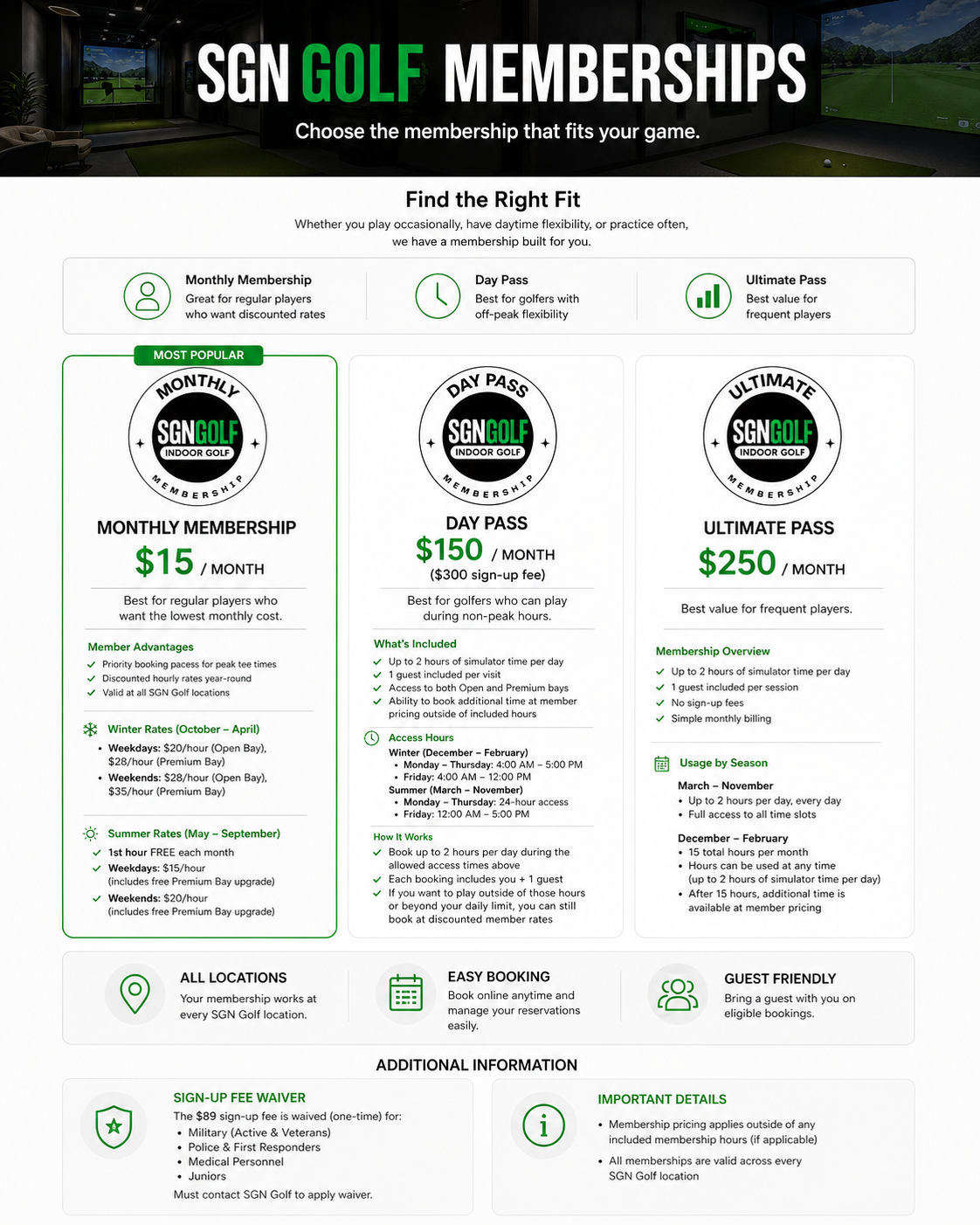 Membership | SGN Simulated Golf Network | Indoor Golf Simulator